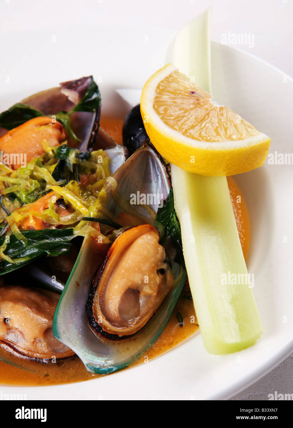 Mussel seafood and vegetable with lemon Stock Photo - Alamy