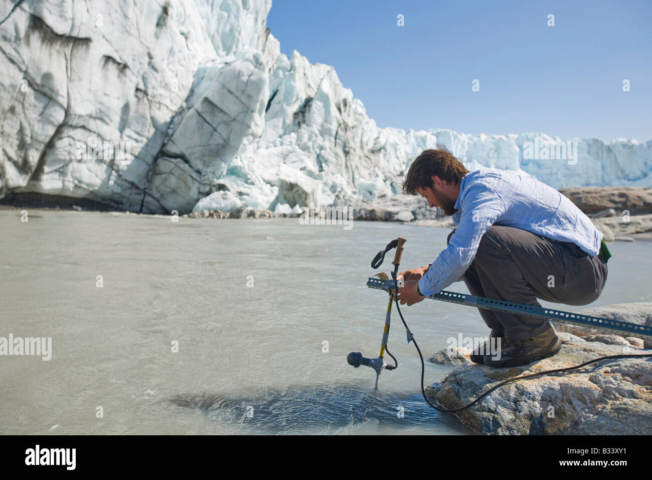 PHD scientist Ian Bartholomew using dye tracing techniques as part of a ...