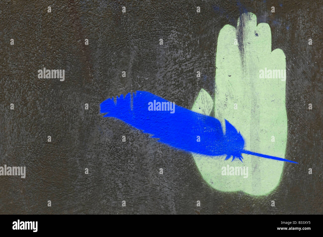 blue feather hand stencil graffiti northern quarter manchester england ...