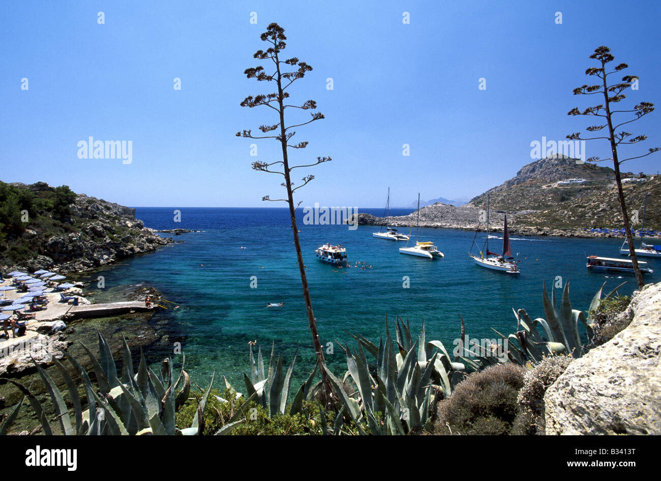 Ladiko Beach nearby Faliraki on Rhodes Island Dodecanese Greece Stock ...