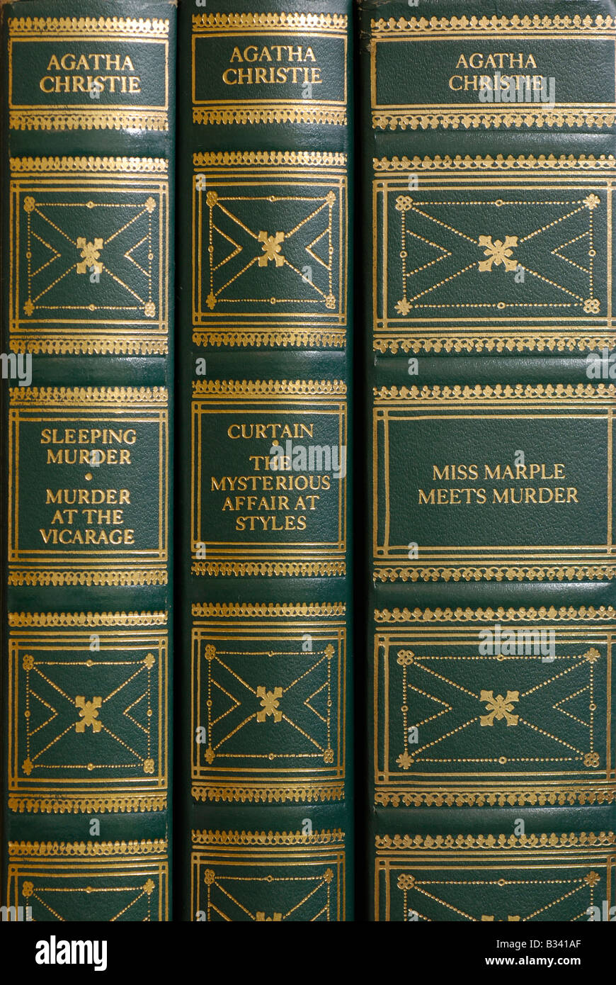 Book Spines of Leather Bound Books, Agatha Christie Stories Stock Photo ...