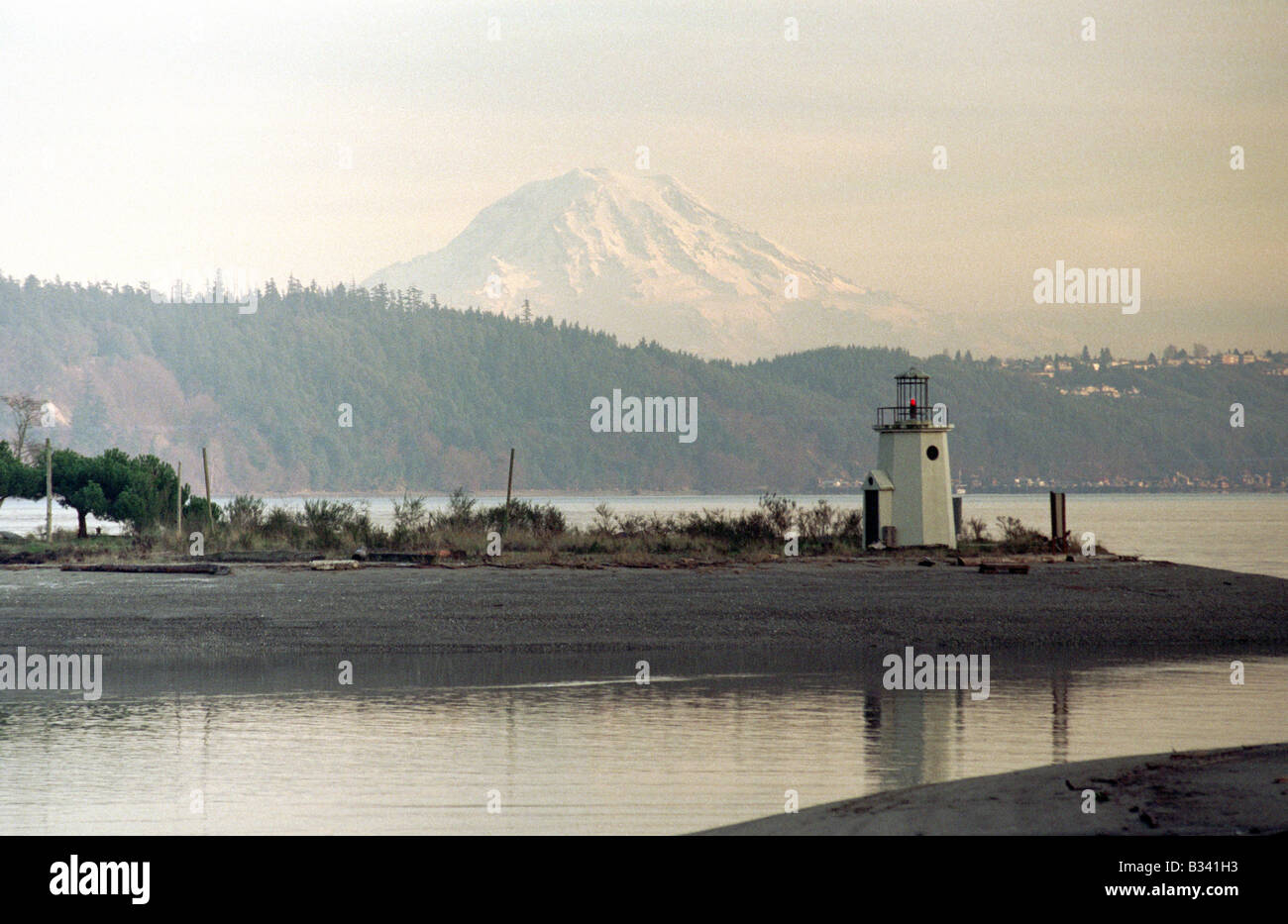 Gig Harbor Lighthouse Mt. Rainier Puget Sound Washington Stock Photo ...