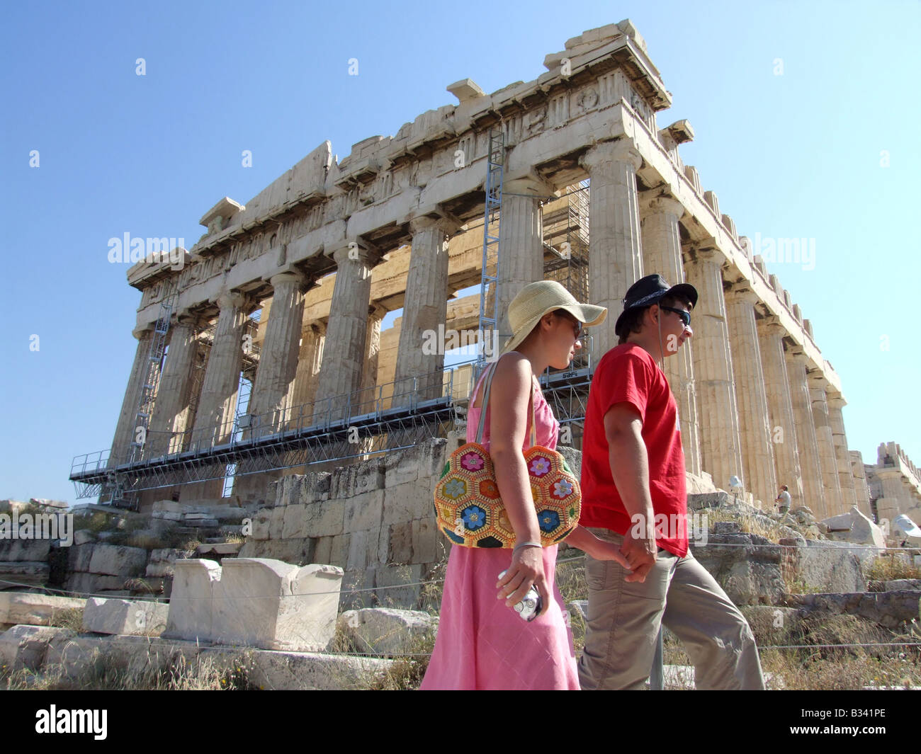 tourists by the parthenon in athens, greece Stock Photo - Alamy