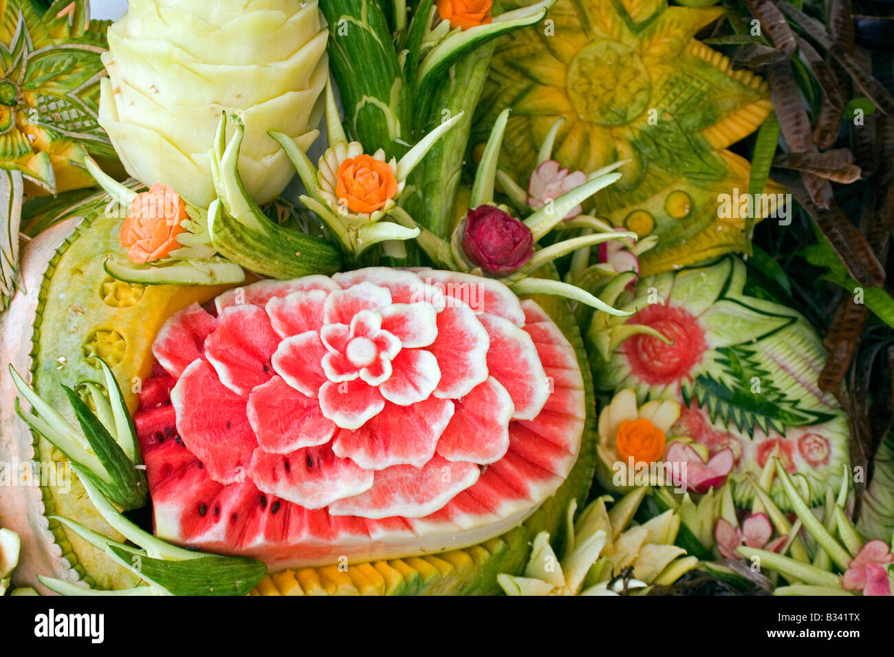Beautiful art of carved melon fruit Stock Photo - Alamy