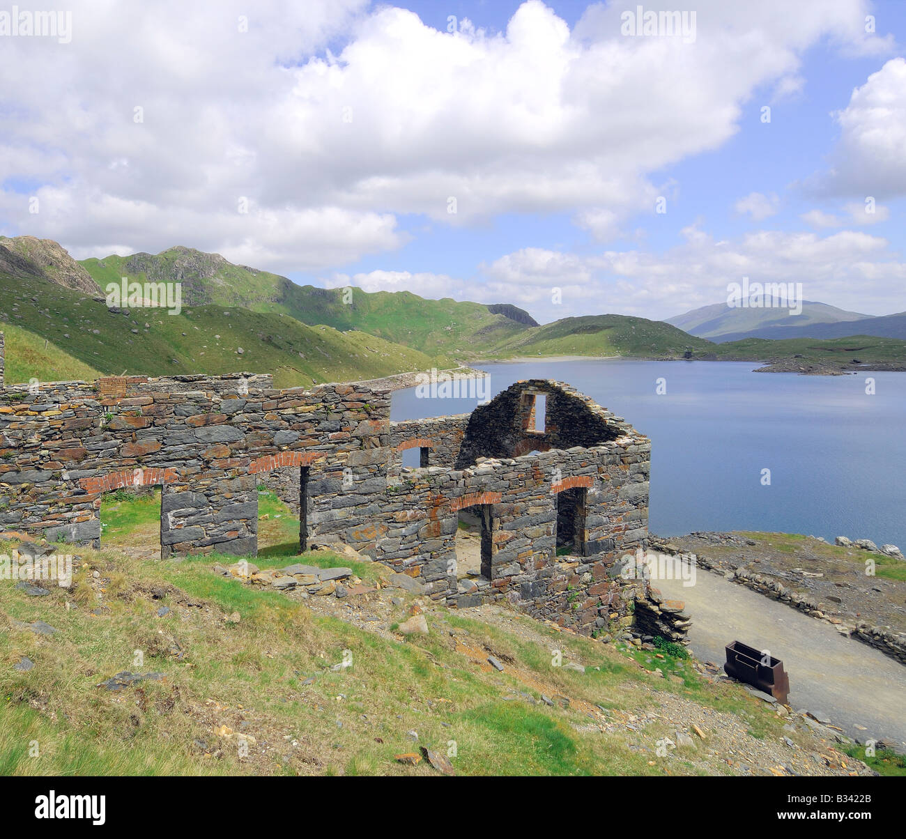 The derelict copper mine building besides Llyn Llydaw next to the ...