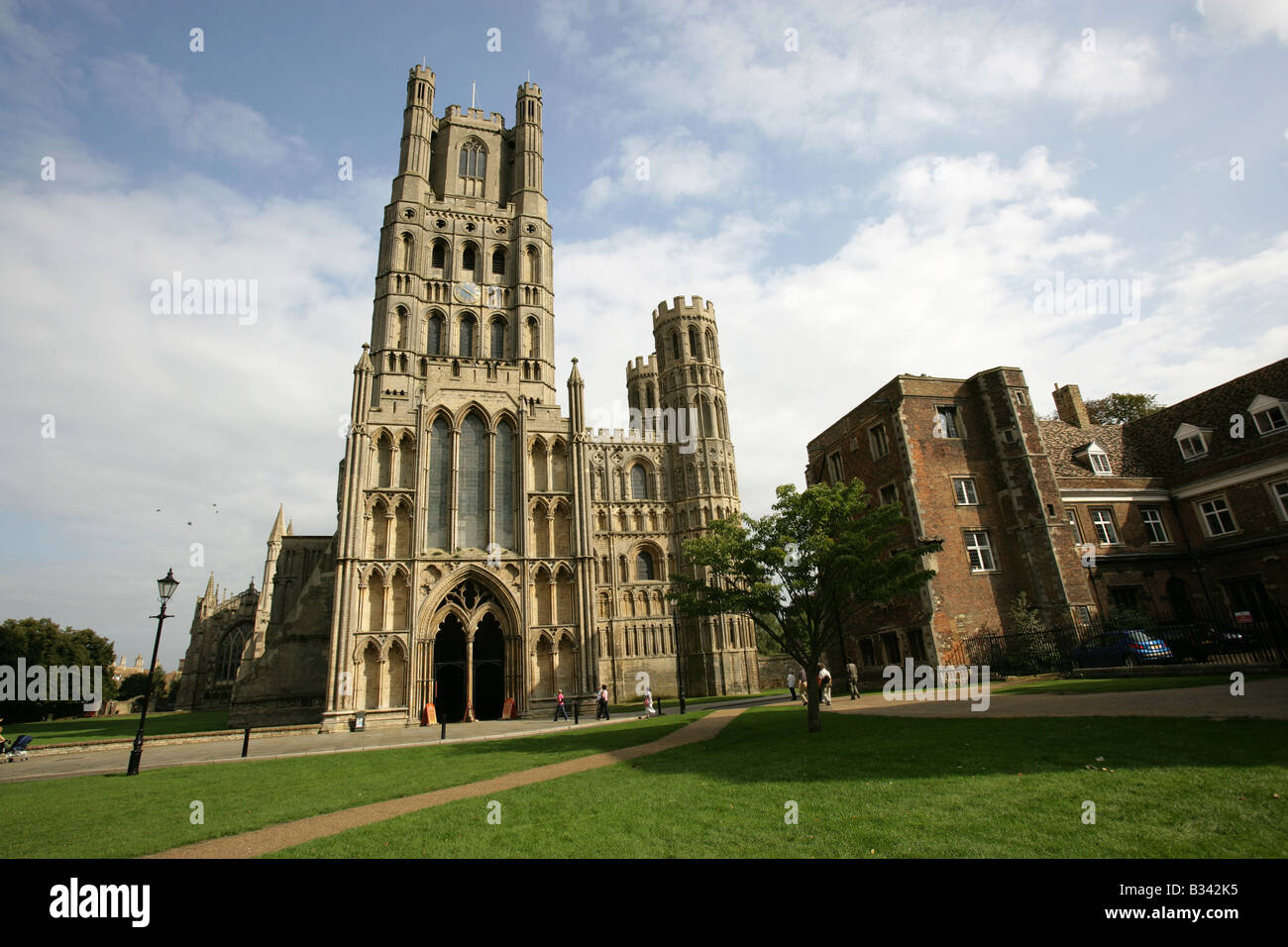 City of Ely, England. View of Ely Cathedral with Palace Green in the ...