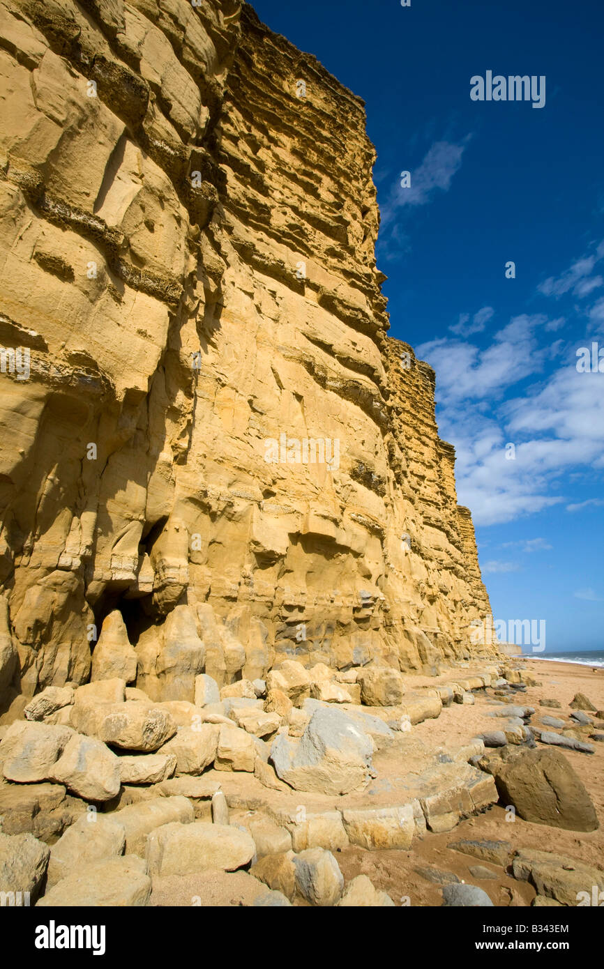 west beach west bay yellow sandstone cliff's evening light south dorset ...