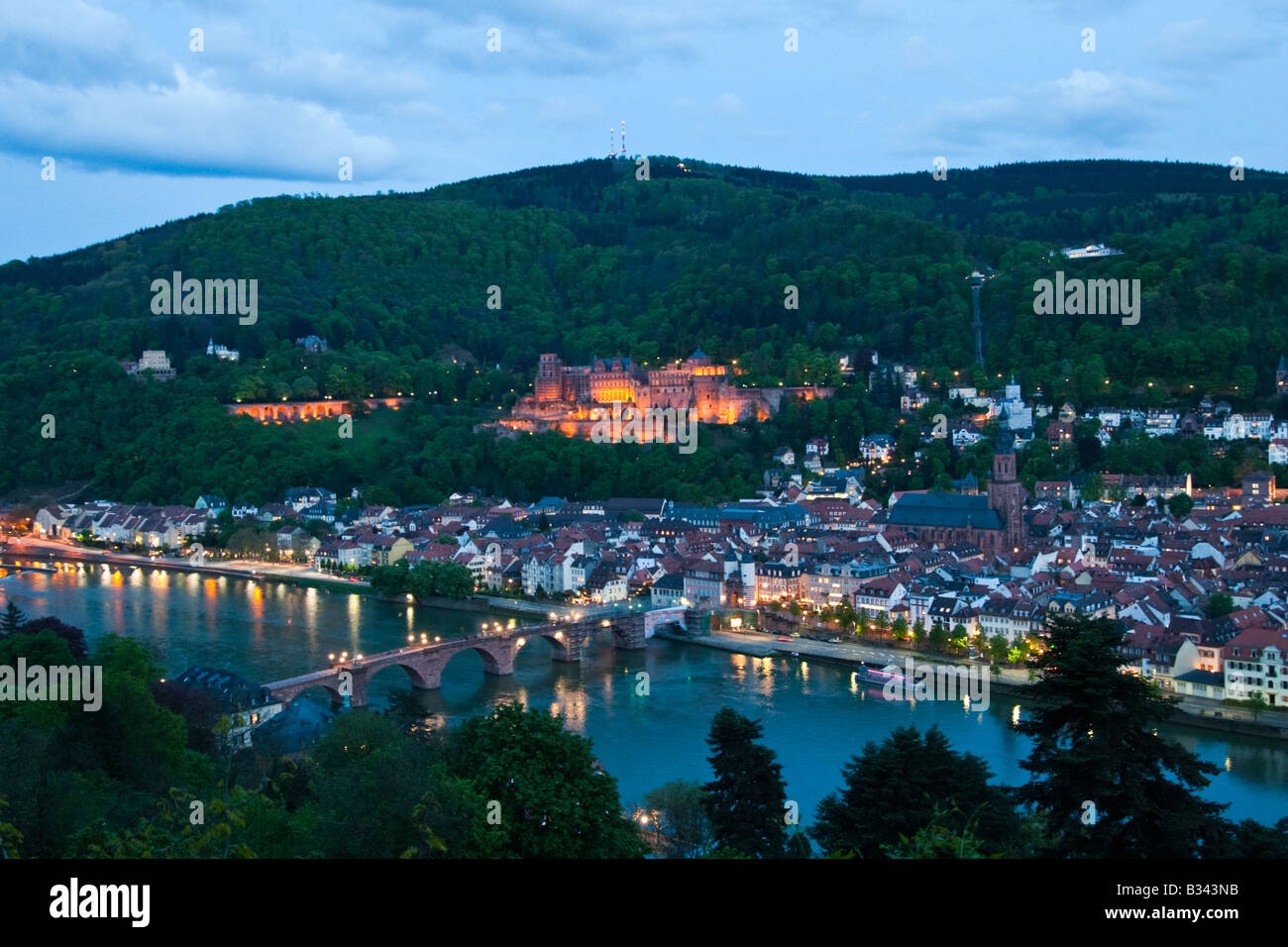 The romantic castle and the old town of Heidelberg, Germany ...