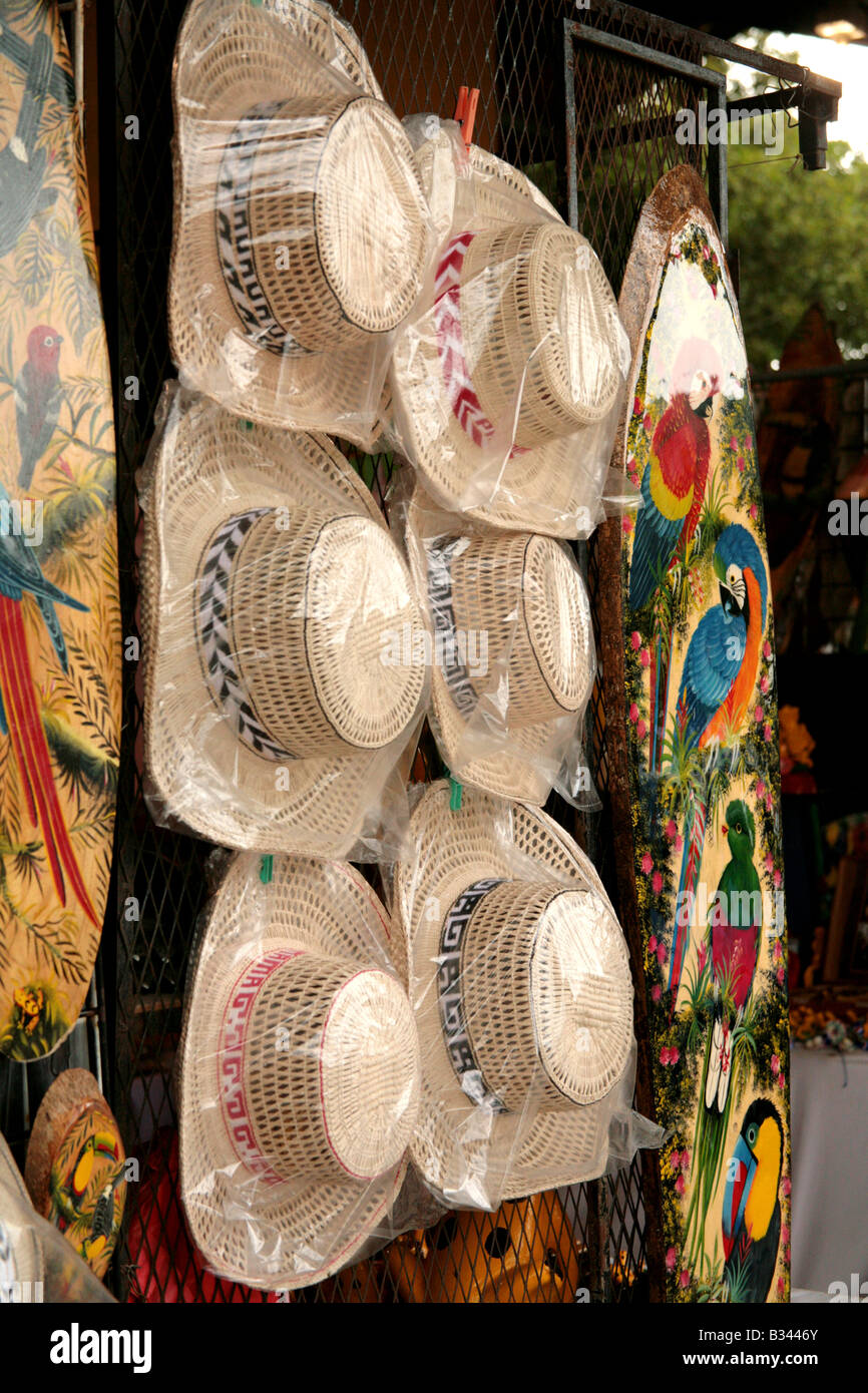 Montuno hats on display at a rural market of El Valle of the Cocle ...