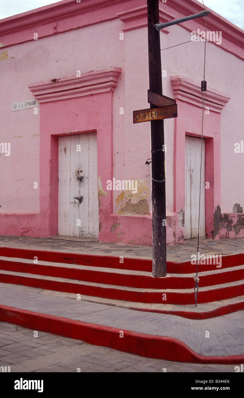 Street corner with 19th-century buildings in the Spanish colonial town ...