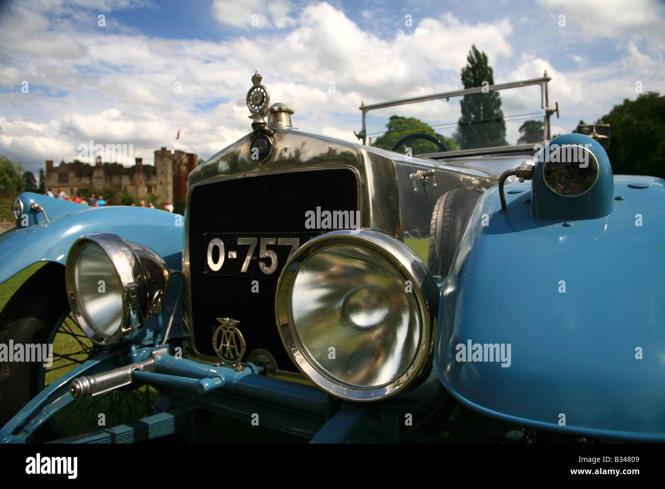 Front grill of a classic Lancaster car in front of Hever castle Kent ...