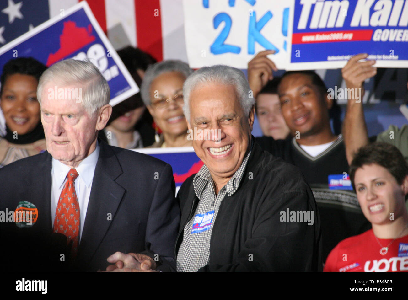 Ex-governors Linwood Holton and Douglas Wilder campaigning for ...