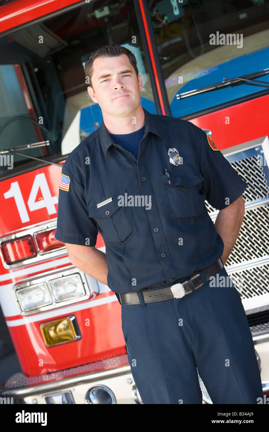 Portrait fireman in front fire hi-res stock photography and images - Alamy