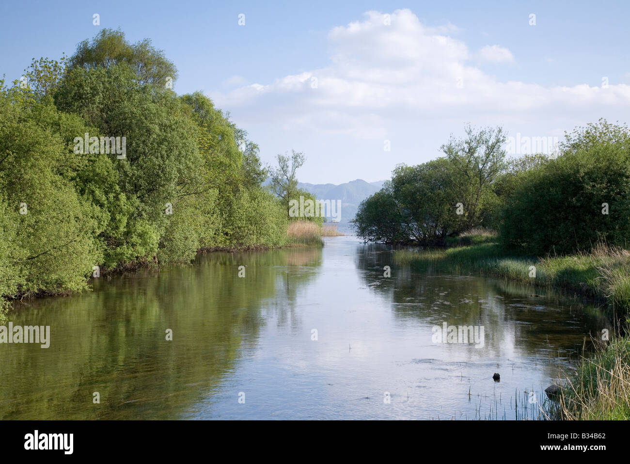 Outflow from Derwent Water near Portinscale on northern shore Derwent ...
