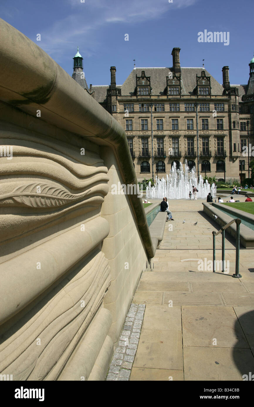 City of Sheffield, England. The Peace Gardens Holberry Cascades with ...