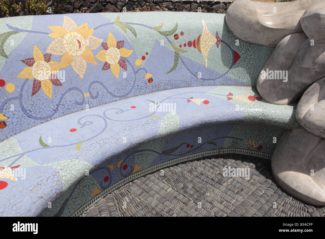 A tiled bench in the Plaza de la Glorieta in Las Manchas designed by ...
