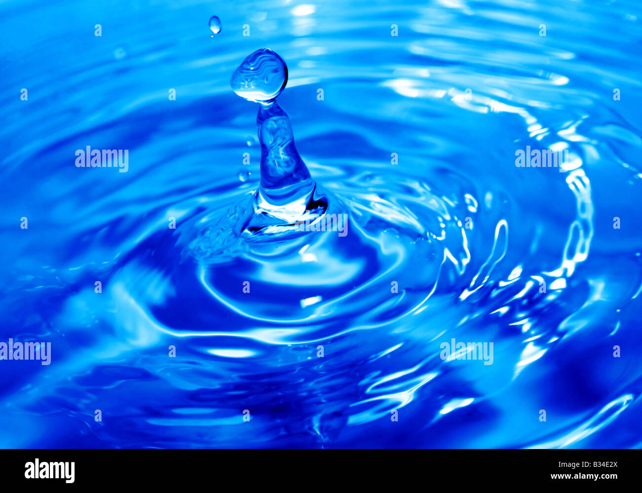 Splashing water drop in blue detail view Stock Photo - Alamy