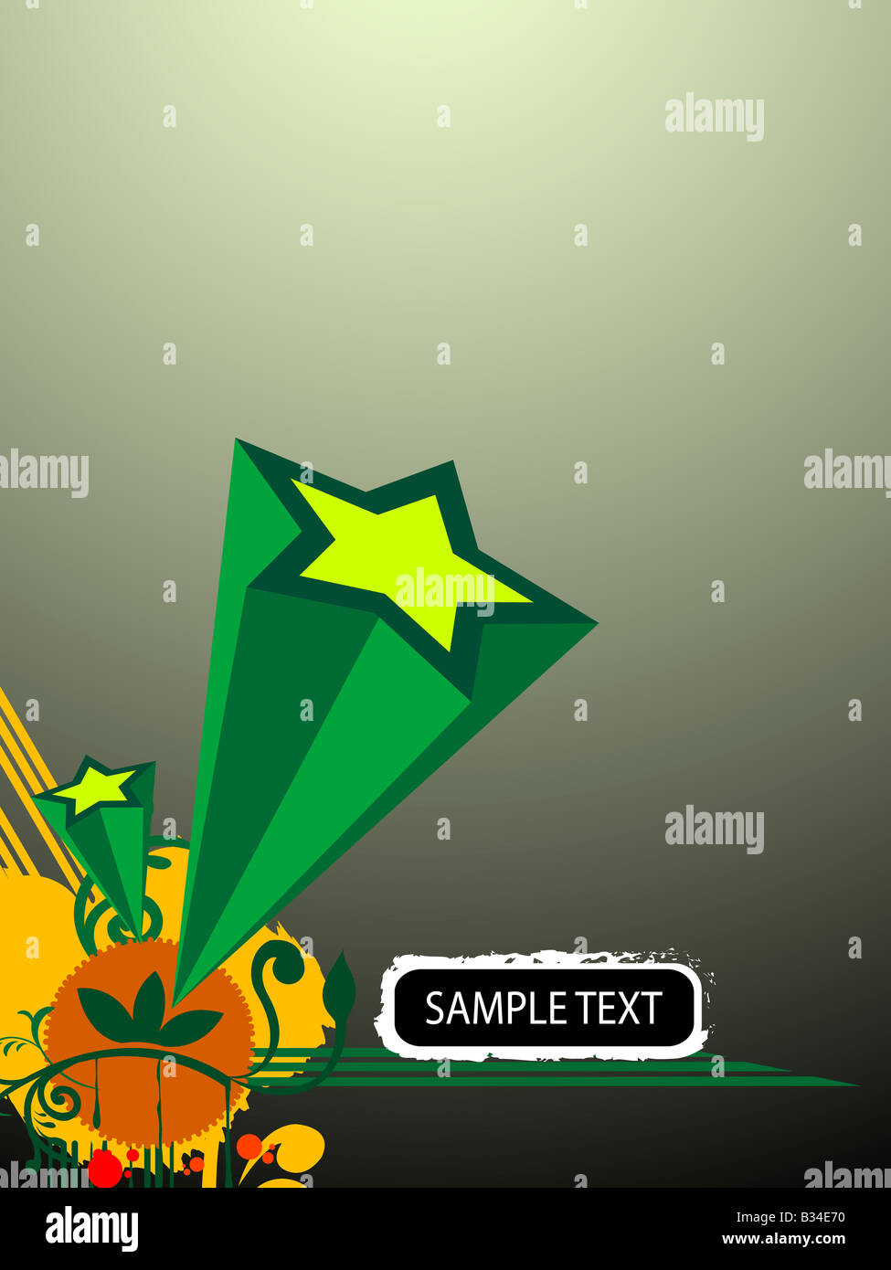 text template with swirly circle and stars on gradient background Stock ...