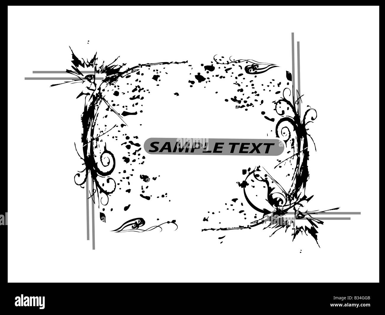 swirly frame with grunge and text template on isolated background Stock ...