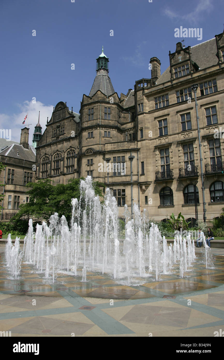 City of Sheffield, England. The Peace Gardens Goodwin Fountain with the ...