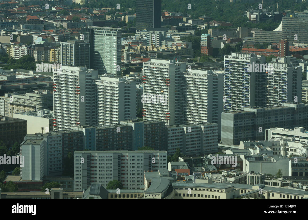 elevated view of East German tower blocks along Leipziger Strasse ...