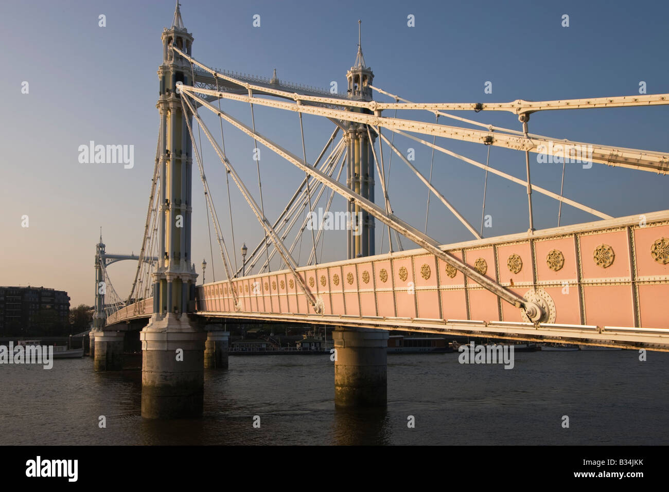 The Albert Bridge at sunset in London near Chelsea and Battersea Stock ...