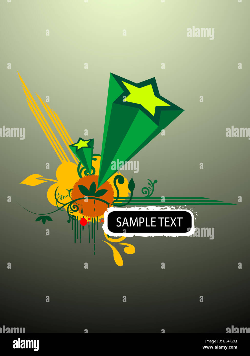 text template with swirly circle and stars on gradient background Stock ...