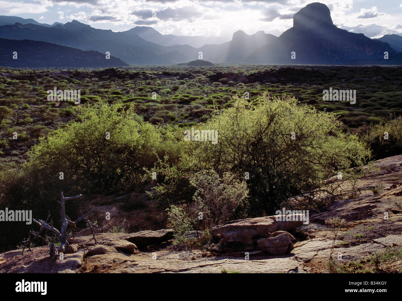 Kenya, Ndoto Mountains, Ngurunit. The prominent rock feature of Poi in ...