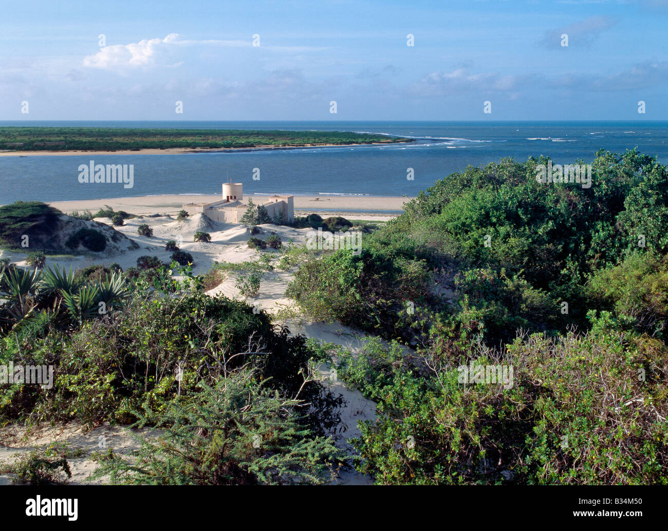 Kenya, Coast Province, Lamu Island. A private house overlooks an ...