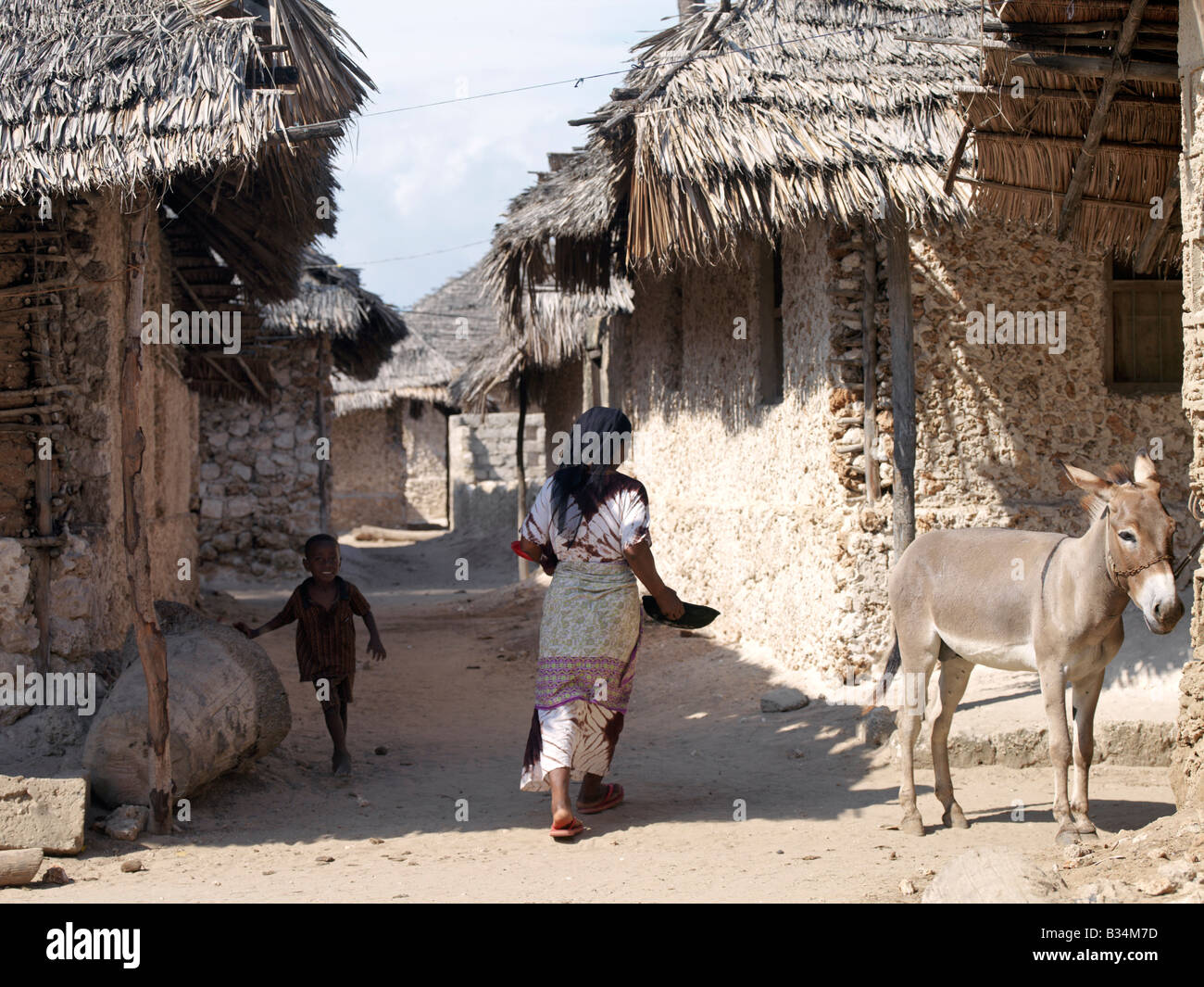 Kenya, Kisingitini, Pate Island. A typical street scene in the fishing ...