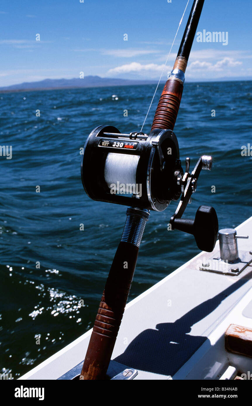 Kenya, Lake Turkana. Boat fishing on Lake Turkana for Nile perch. Heavy ...