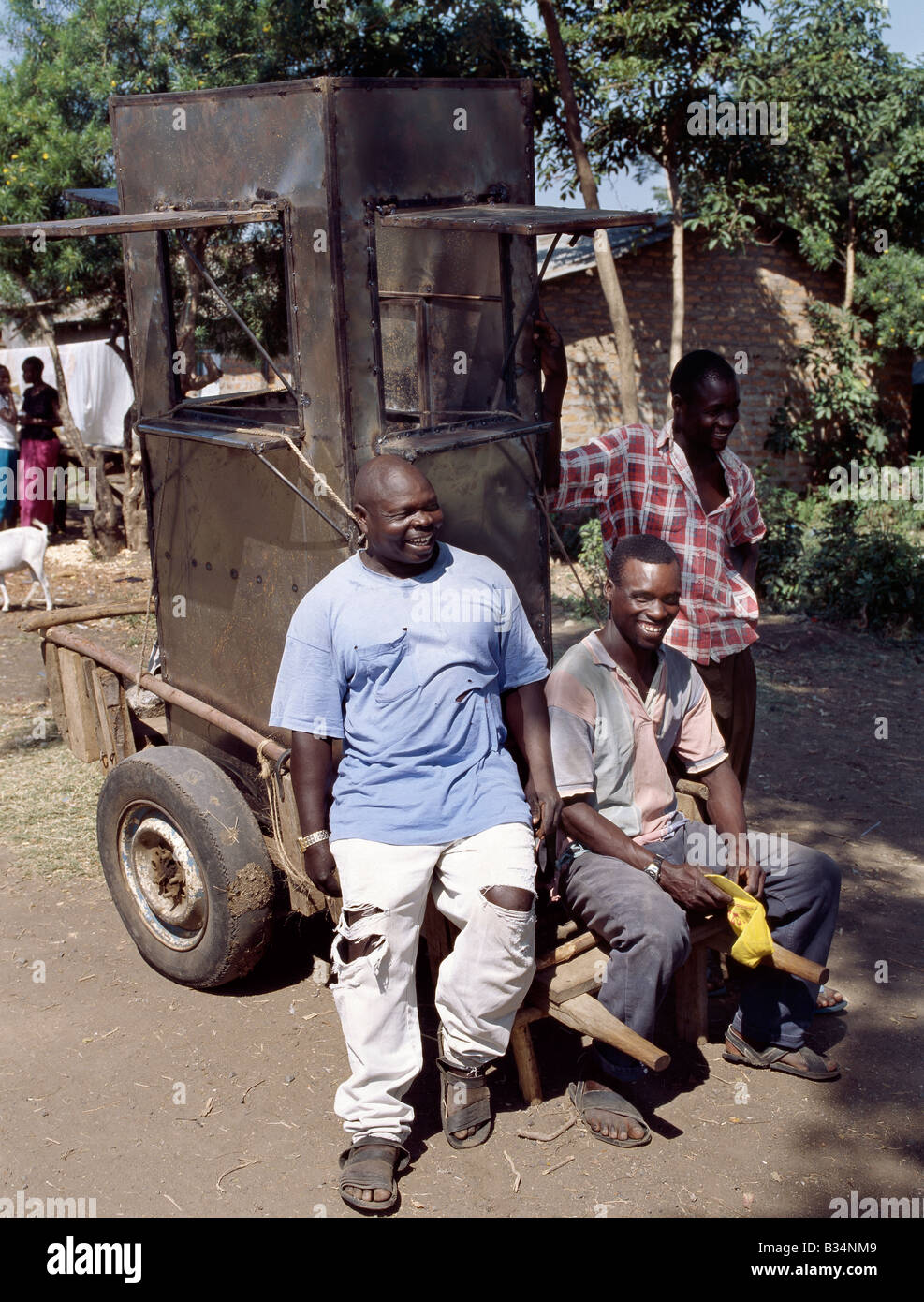 Kenya, Kisumu district, Ahero. An unfinished mobile phone kiosk is ...