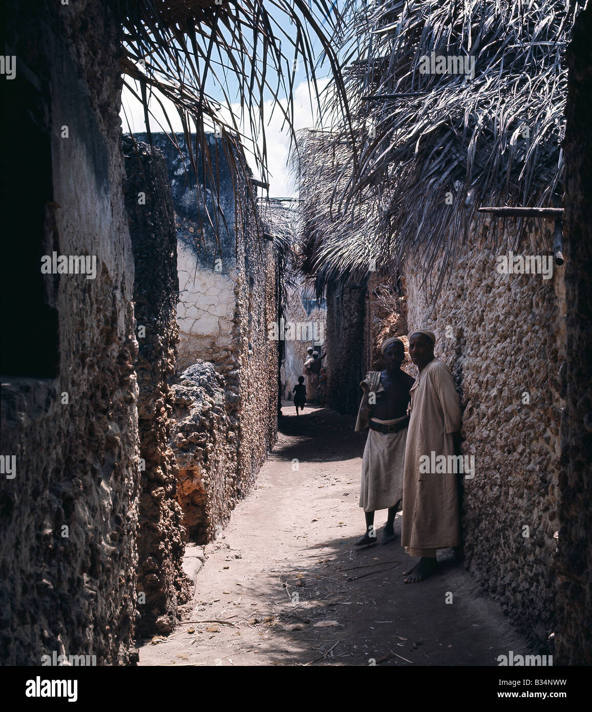 Kenya, Lamu Island, Lamu. A back street in Lamu town where all the ...