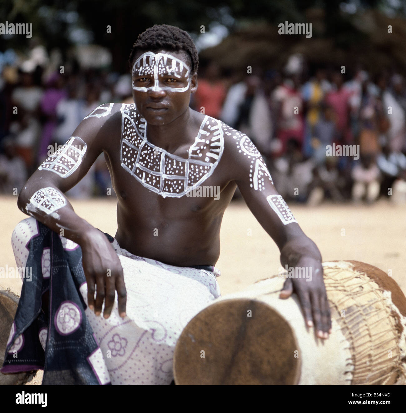 Kenya, Tana River, Ngao. A Pokomo drummer from the Tana River district ...
