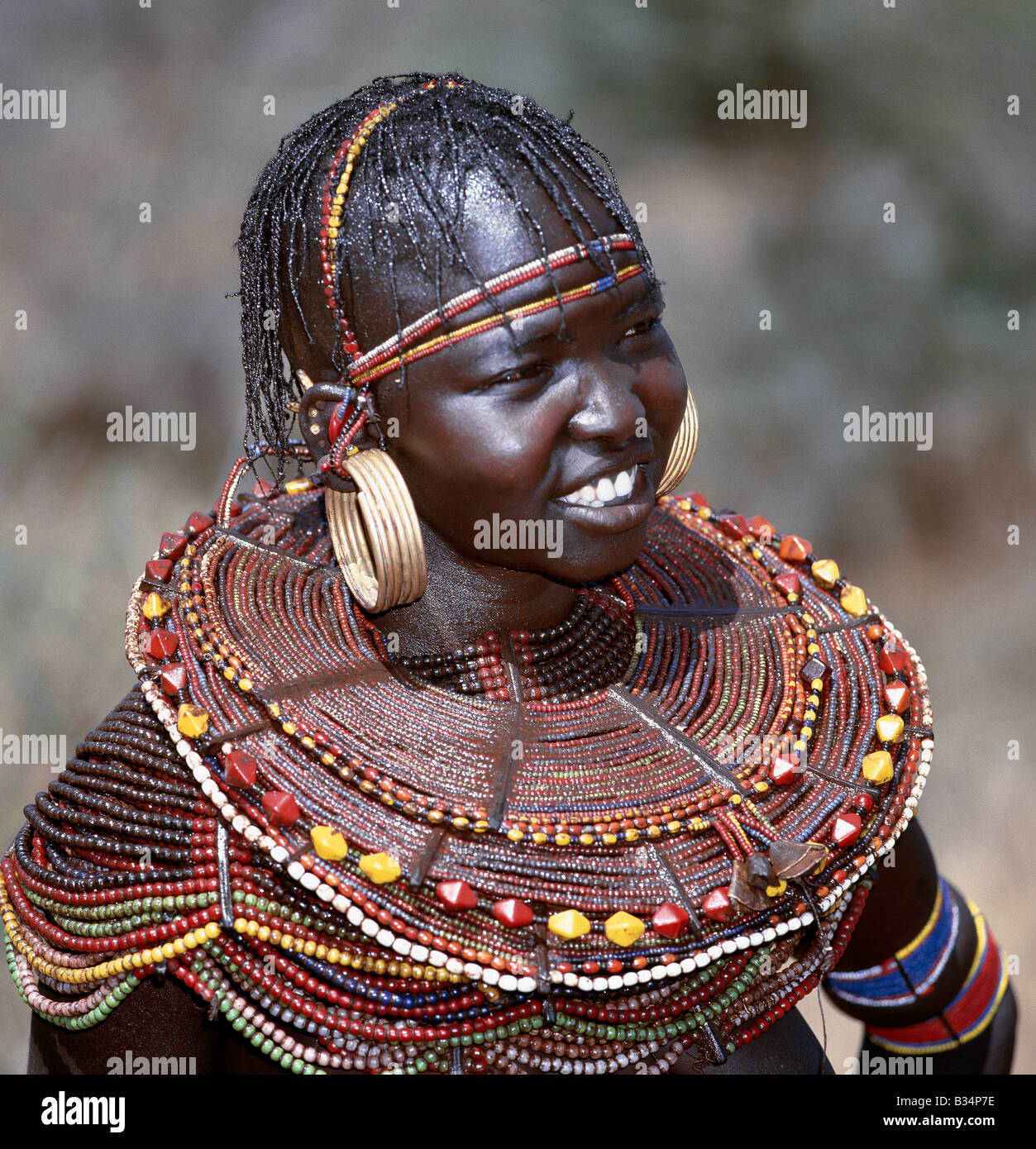 Kenya, Kapenguria, Chepareria. A young married woman of the Pokot tribe ...
