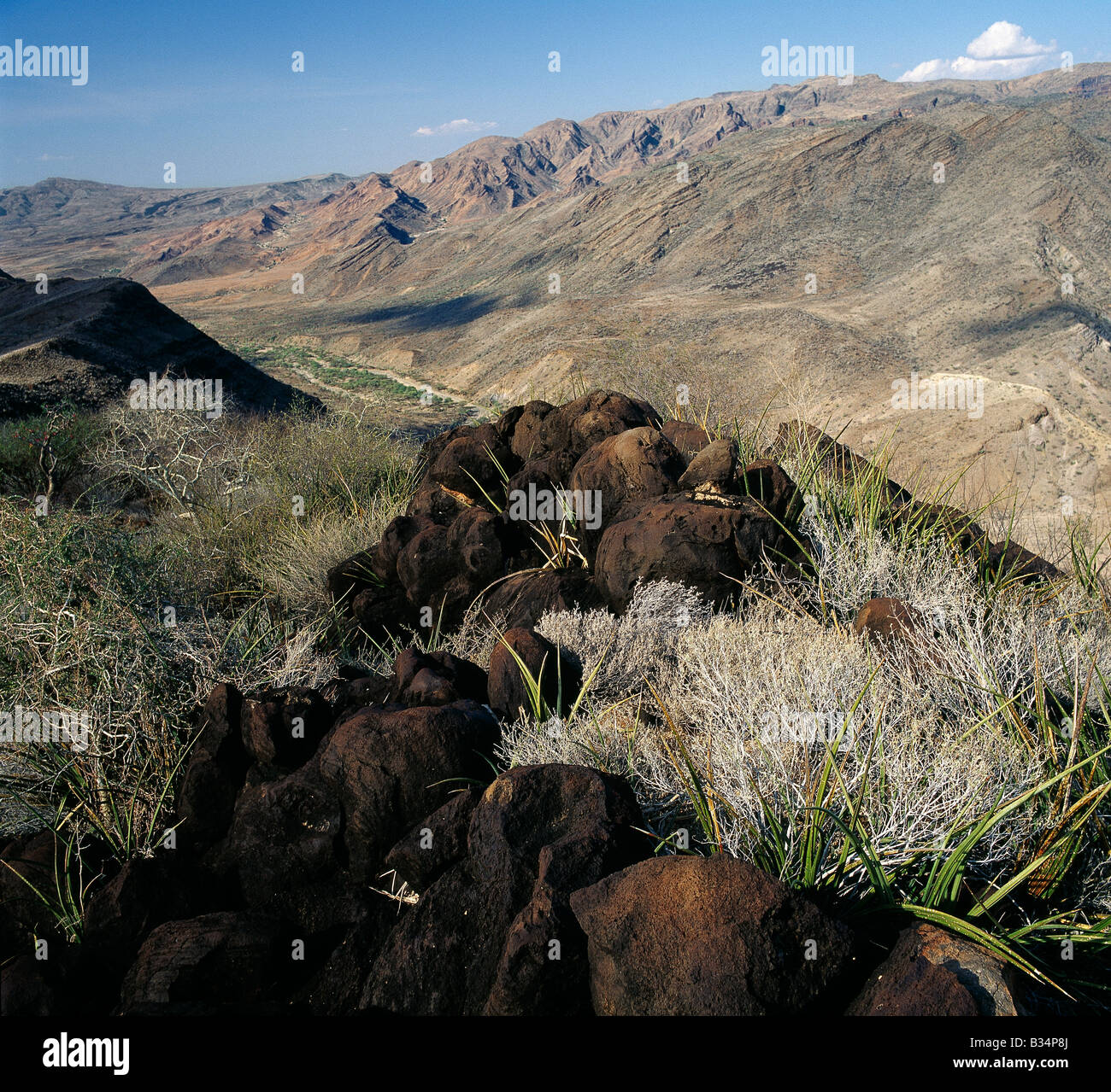 Kenya, Marsabit, South Horr. Rugged mountain ranges, volcanic rocks and ...