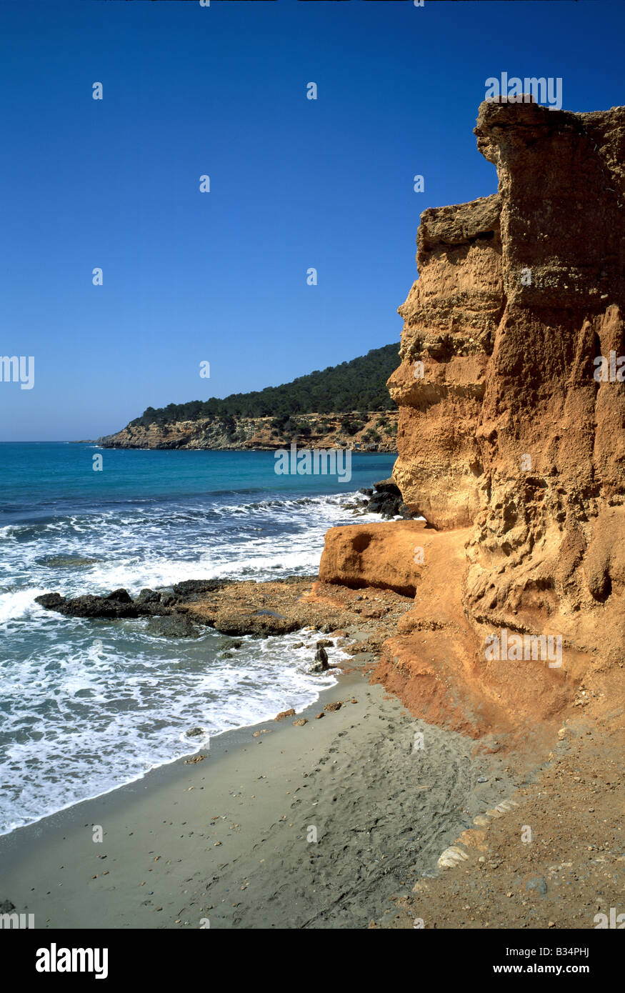 Cliffs, Beach, Sa Caleta, Ibiza, Spain Stock Photo - Alamy