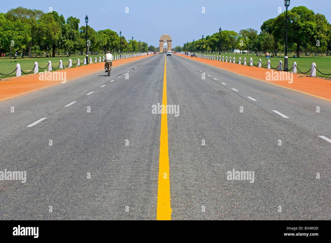 A wide angle view of the huge sandstone arch of the India Gate at the ...