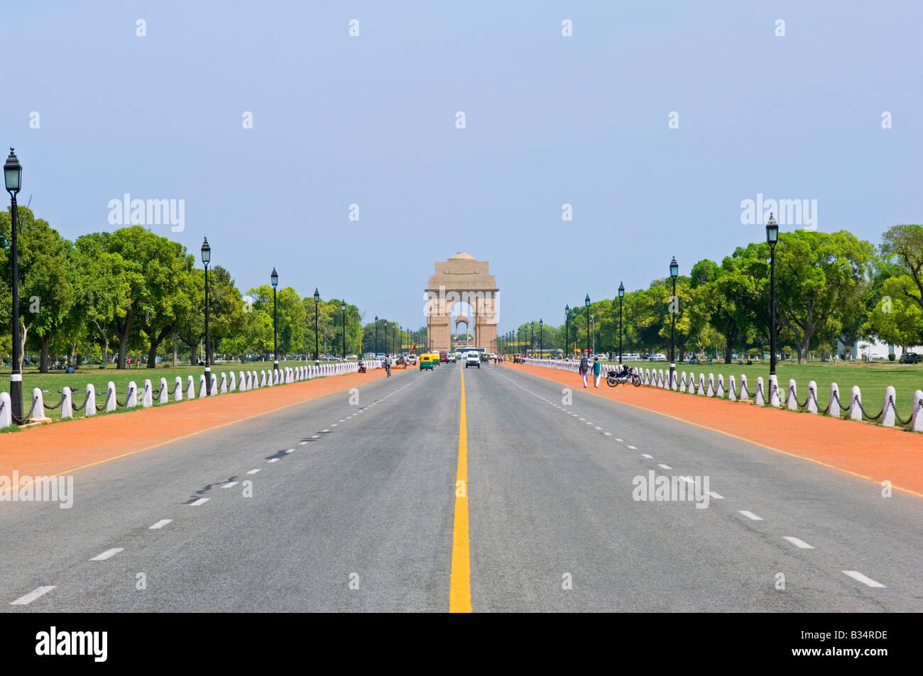 A wide angle view of the huge sandstone arch of the India Gate at the ...