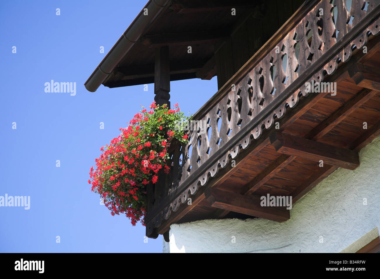 Chalet balcony with window box Stock Photo - Alamy