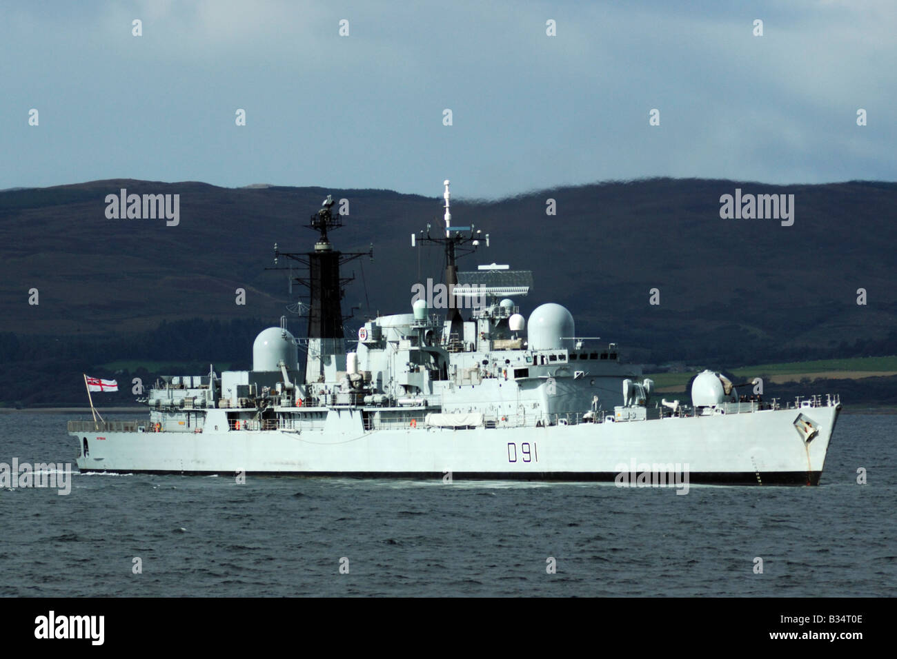 The type 42 destroyer HMS Nottingham off the Isle of Arran on the West ...