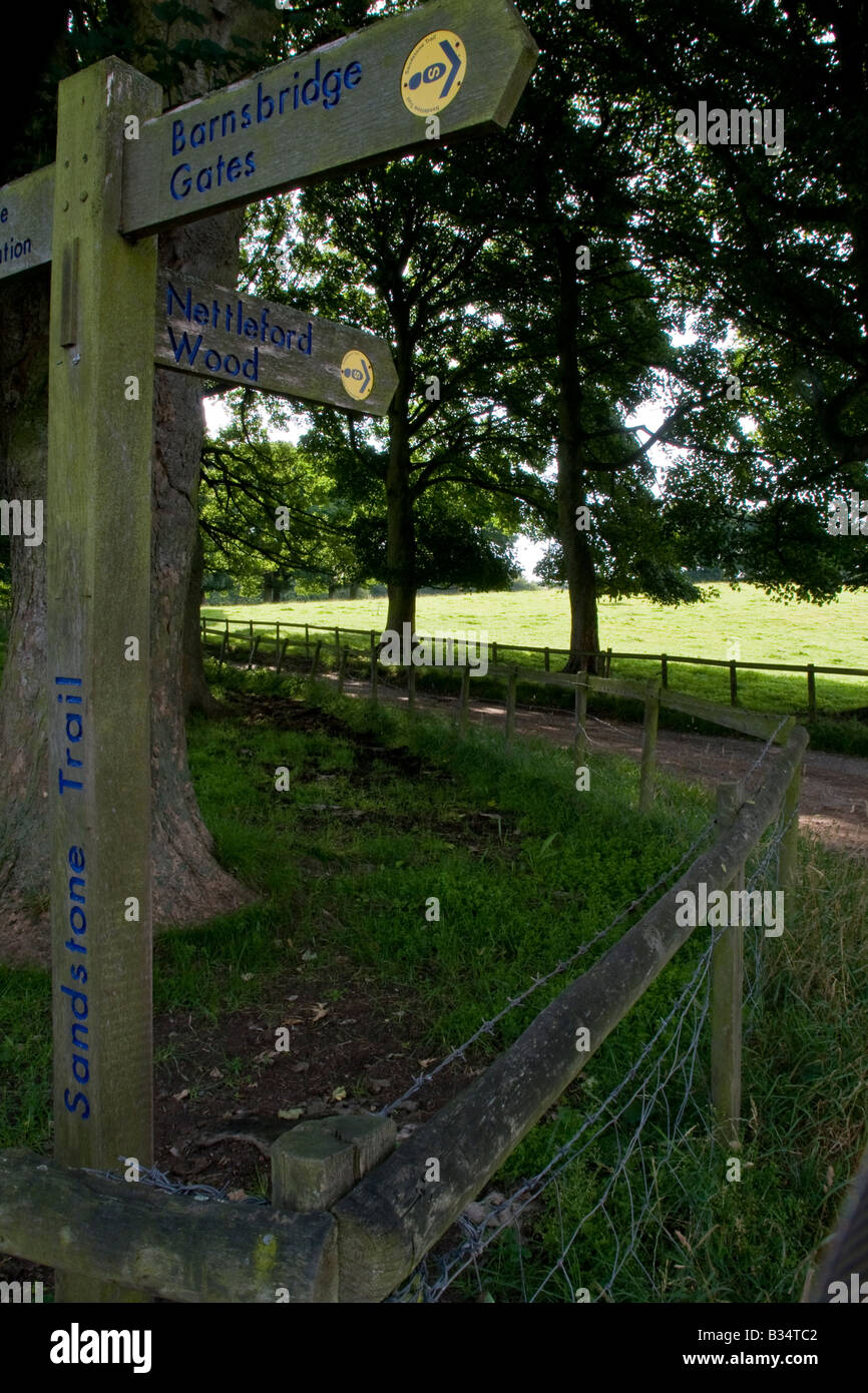 Sandstone Trail waymark and logo, Delamere Forest Park, Cheshire ...