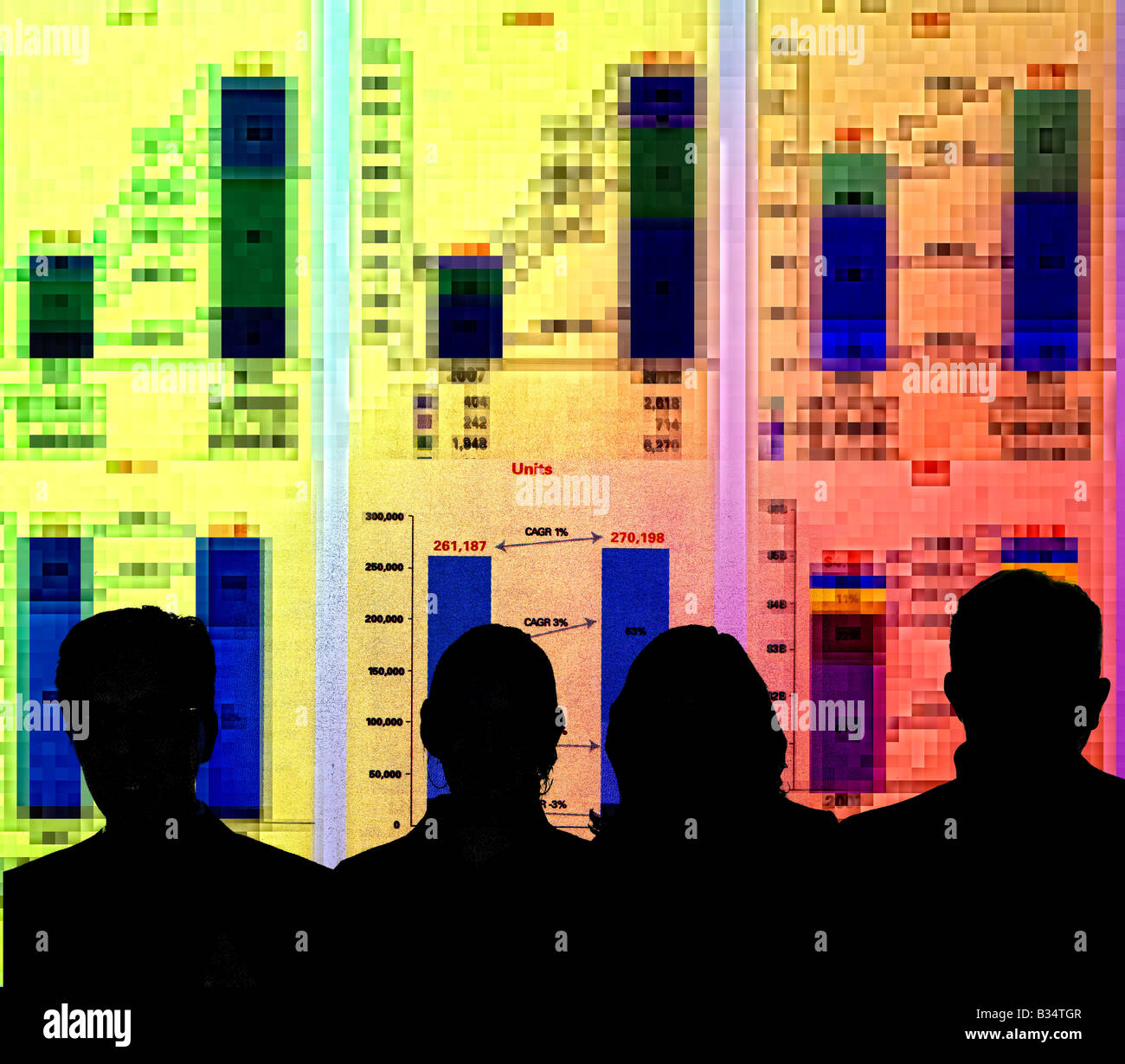 sales staff studying projection of chart showing financial report Stock ...