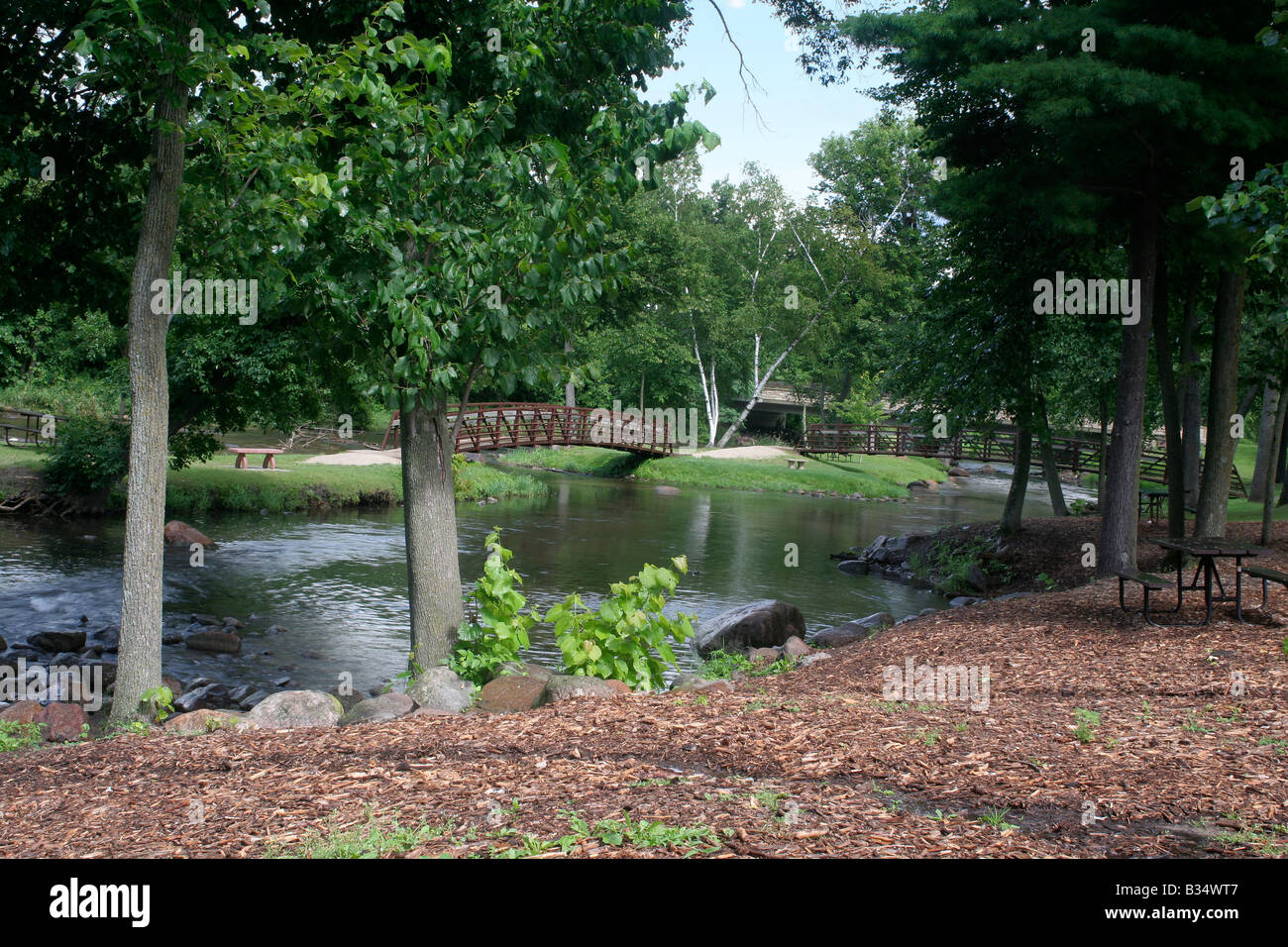 Stream through Brainard's Bridge park Waupaca Wisconsin Stock Photo - Alamy