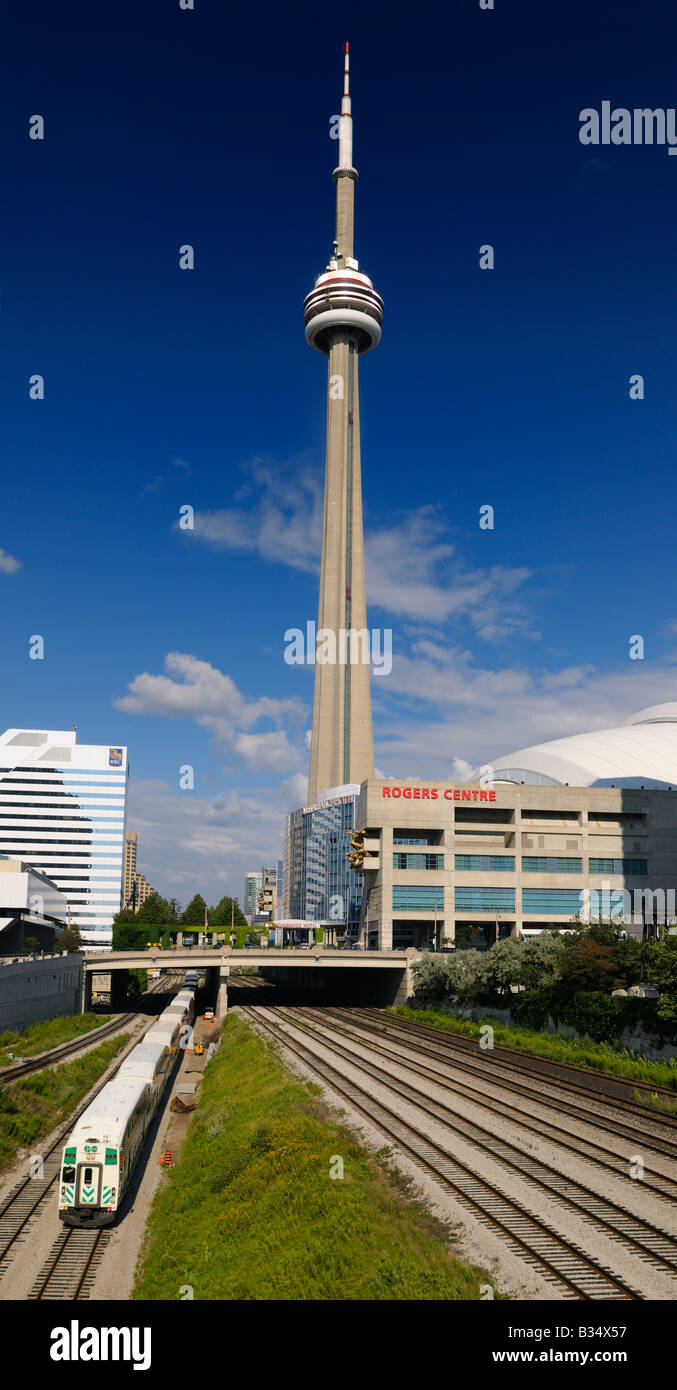 GO train on rail lines leaving downtown Union Station Toronto with CN ...