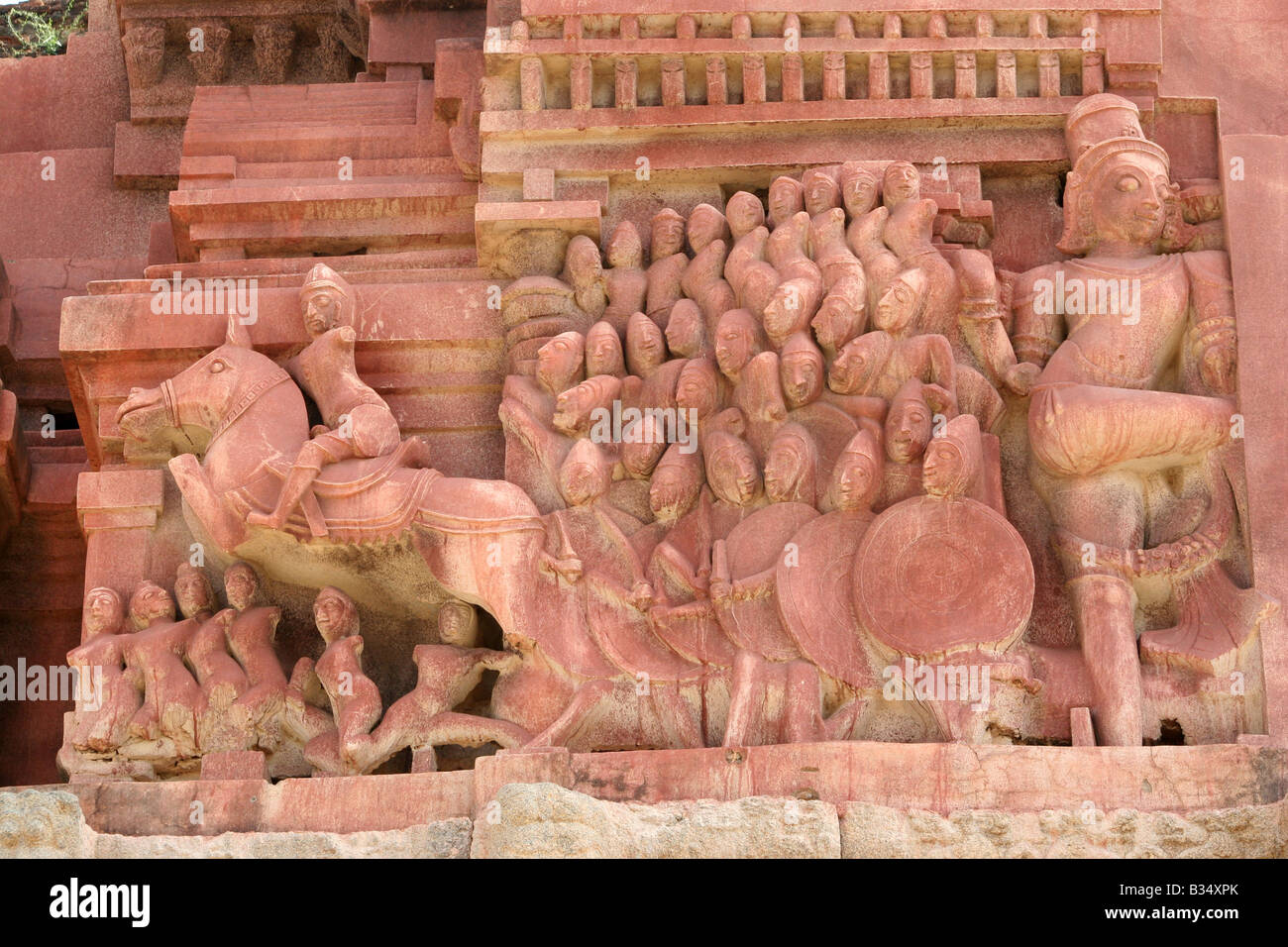 Stone carving in one of the temples of Hampi, India. Hampi was once the ...