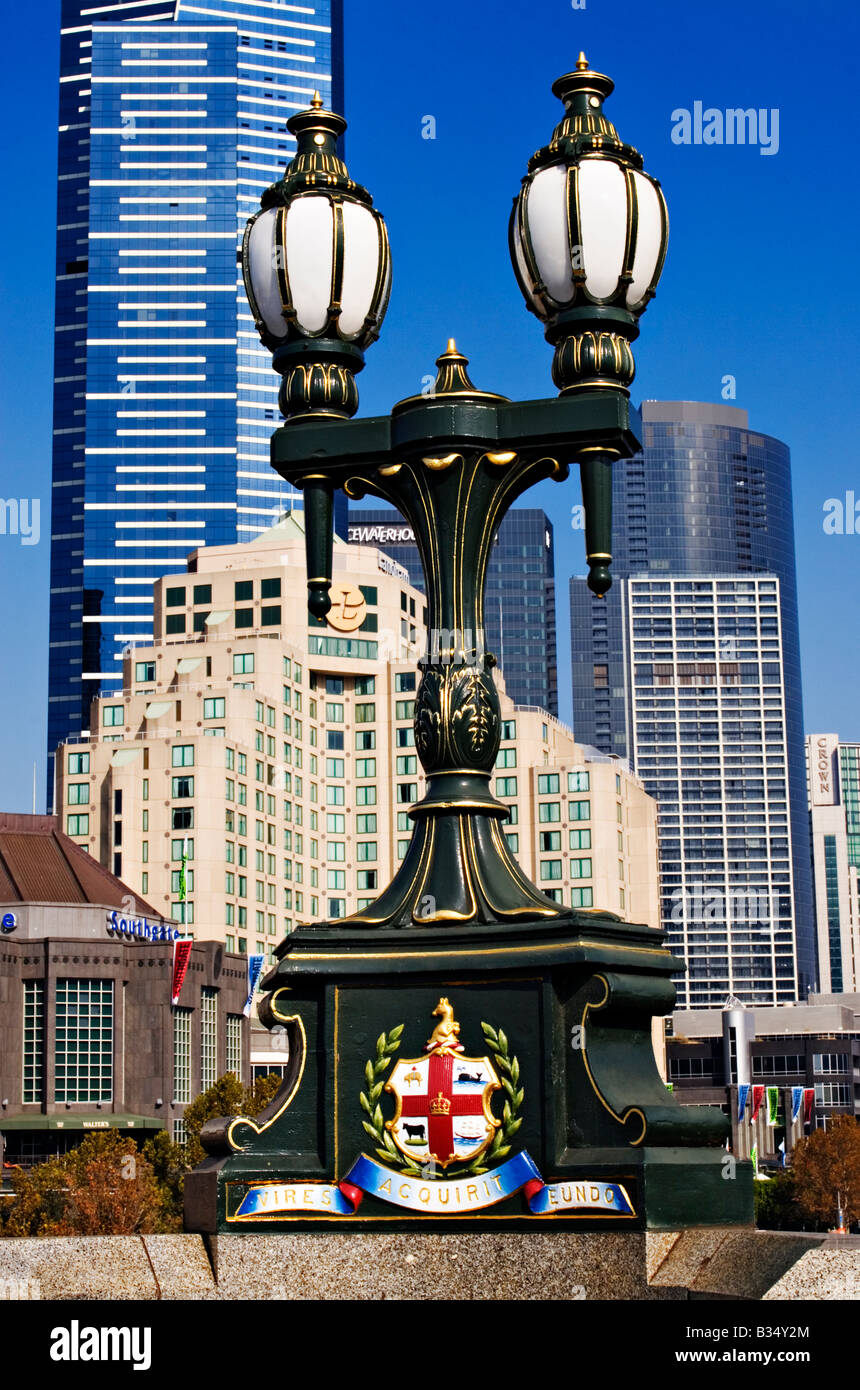 The City of Melbourne`s Coat of Arms, on the circa 1888 Princes Bridge ...