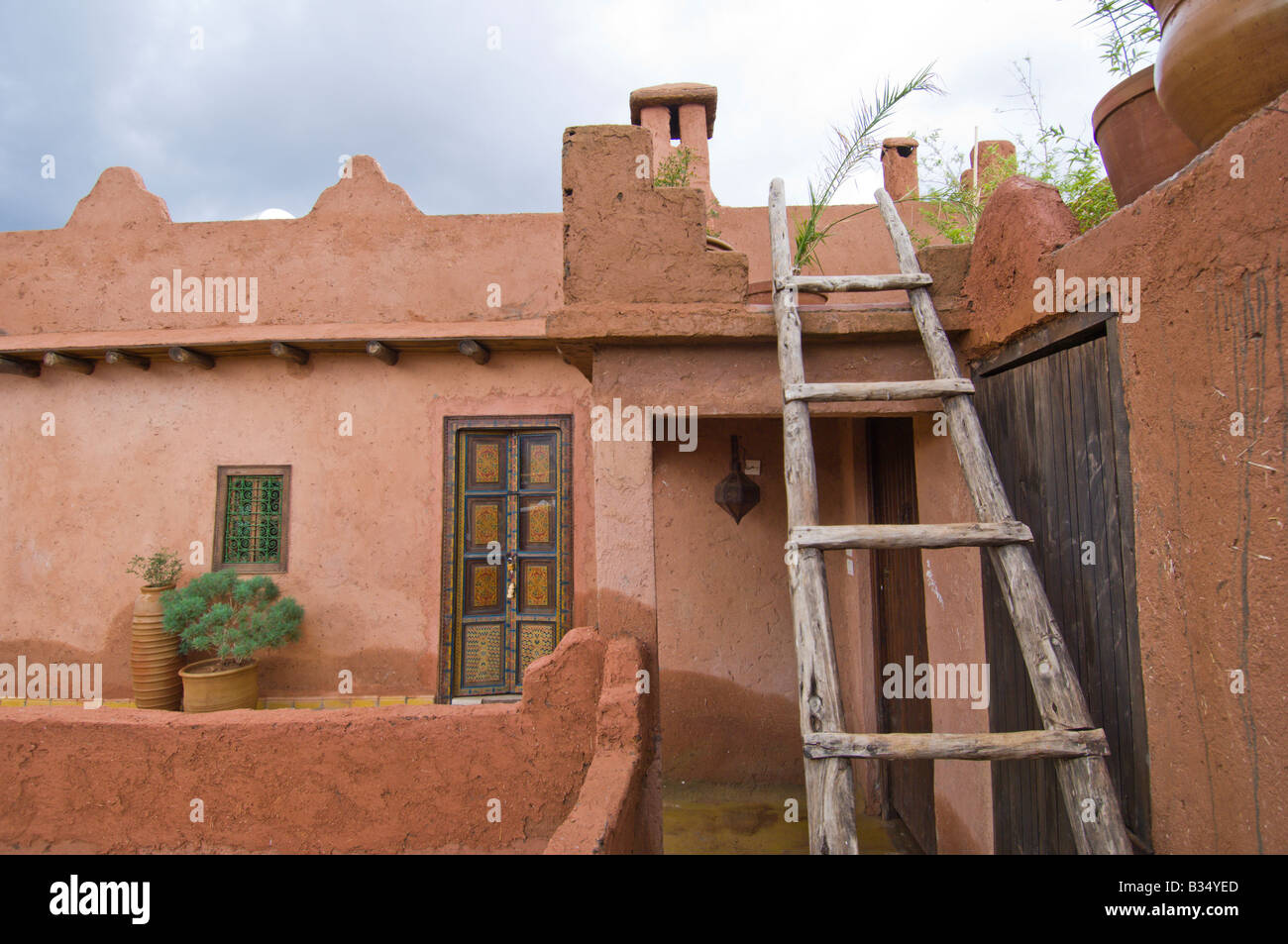 Screened window in the roof top level of a Ryad, traditional Berber ...