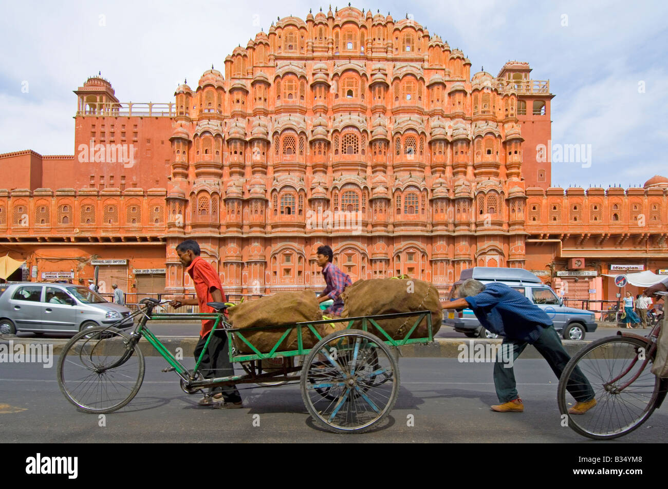 A wide angle view of the front facade of the Hawa Mahal (Palace of ...