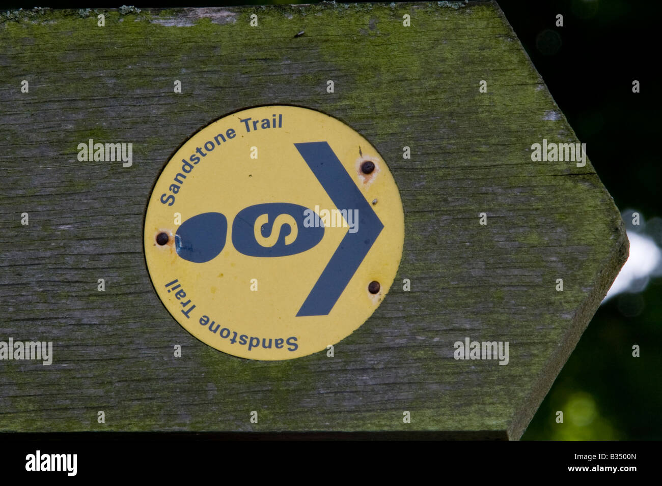 Sandstone Trail waymark and logo, Delamere Forest Park, Cheshire ...